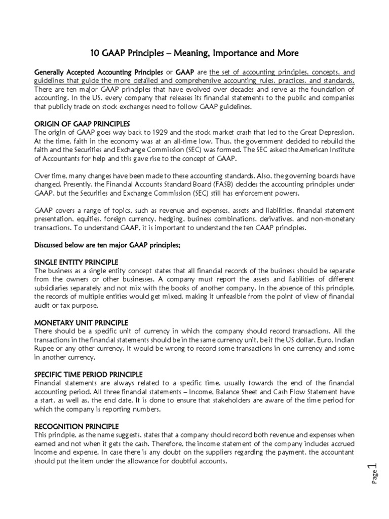 10 GAAP Principles | PDF | Going Concern | Accounting