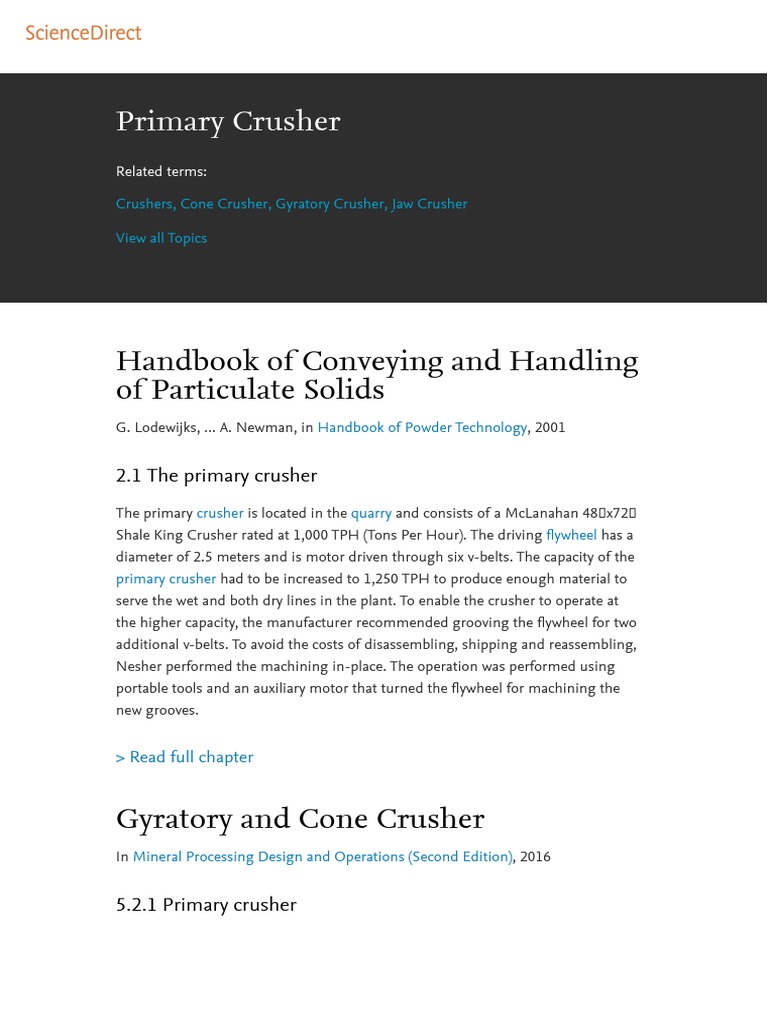 Primary Crusher: Handbook of Conveying and Handling of Particulate Solids | PDF