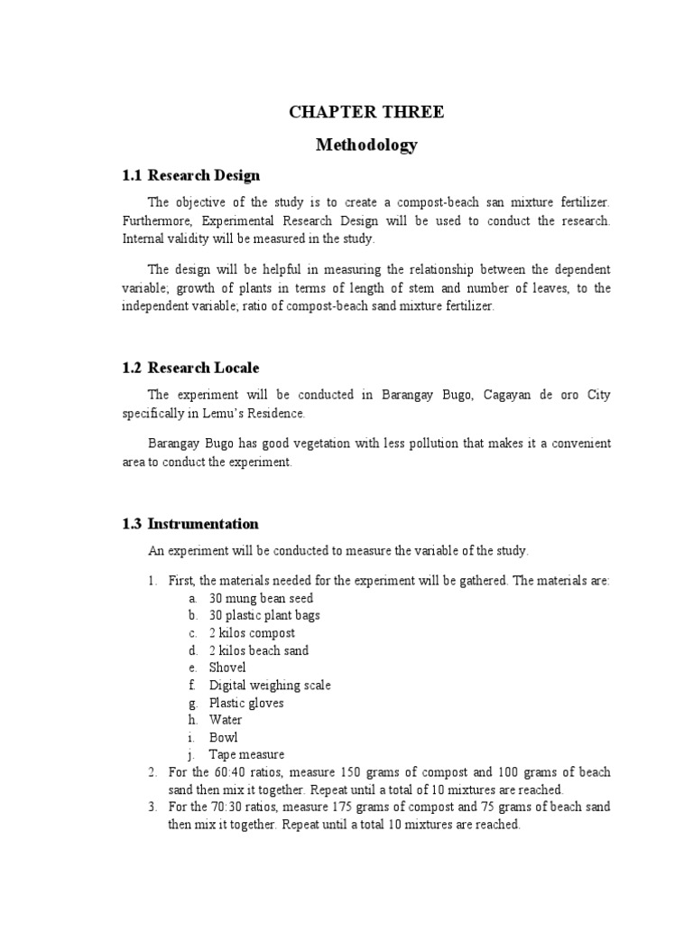 Chapter Three Methodology: 1.1 Research Design | PDF | Experiment ...