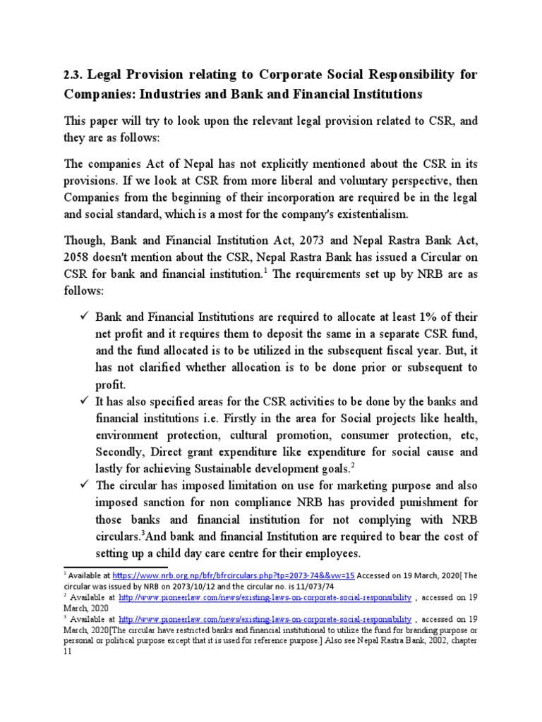 Legal Provision Relating To Corporate Social Responsibility For ...