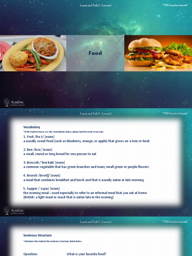 Lesson 1 (Learn and Talk 1) | PDF | Meal | Lunch