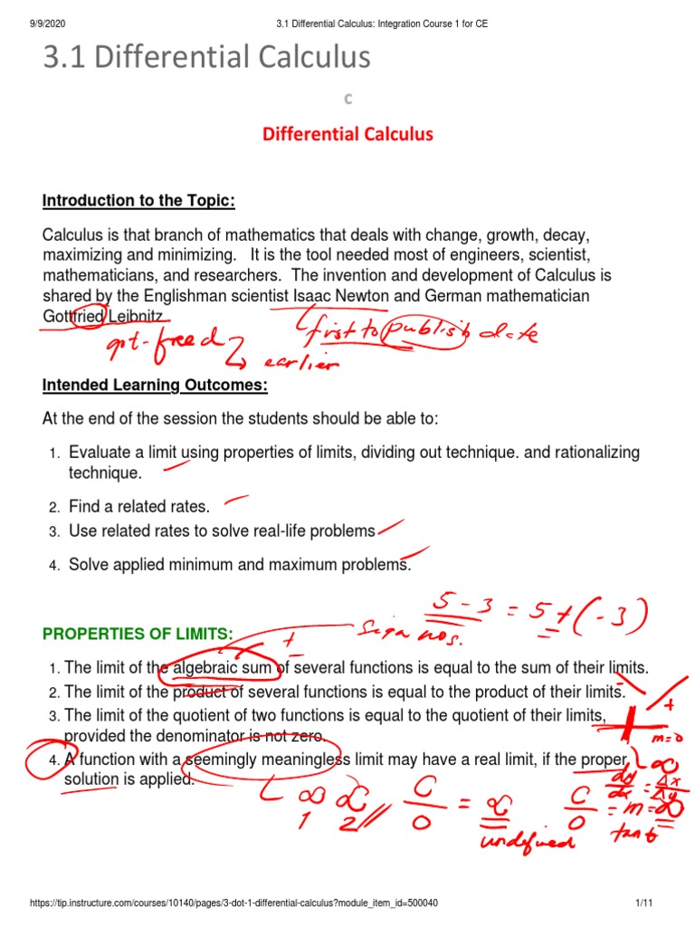 3.1 Differential Calculus - Integration Course 1 For CE PDF | Download ...