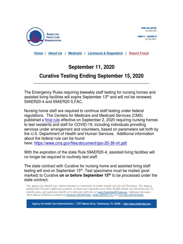 AHCA E-Blast-Curative Testing Ends 9-15-20 | PDF