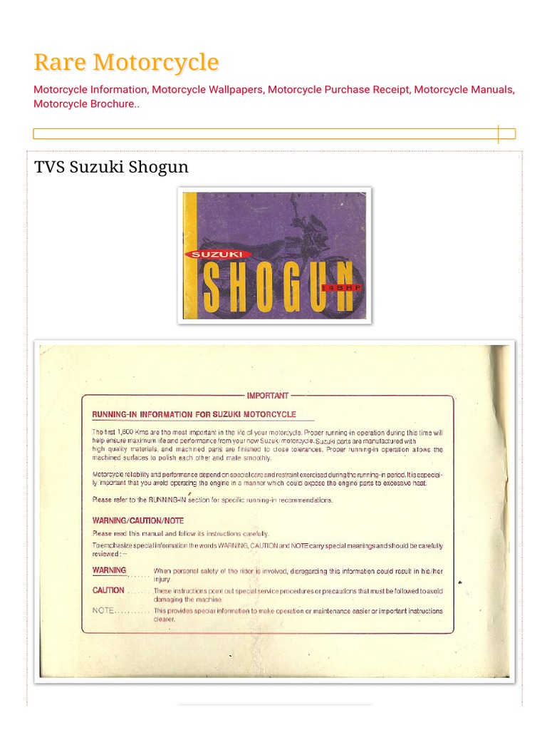 Rare Motorcycle - TVS Suzuki Shogun | PDF | Motorcycle | Motor Vehicle ...