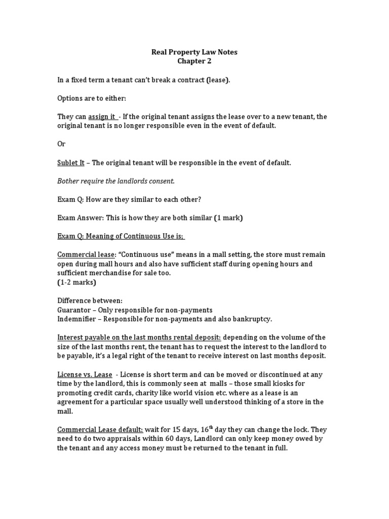 Real Property Law Notes CH 2 | PDF | Lease | Leasehold Estate