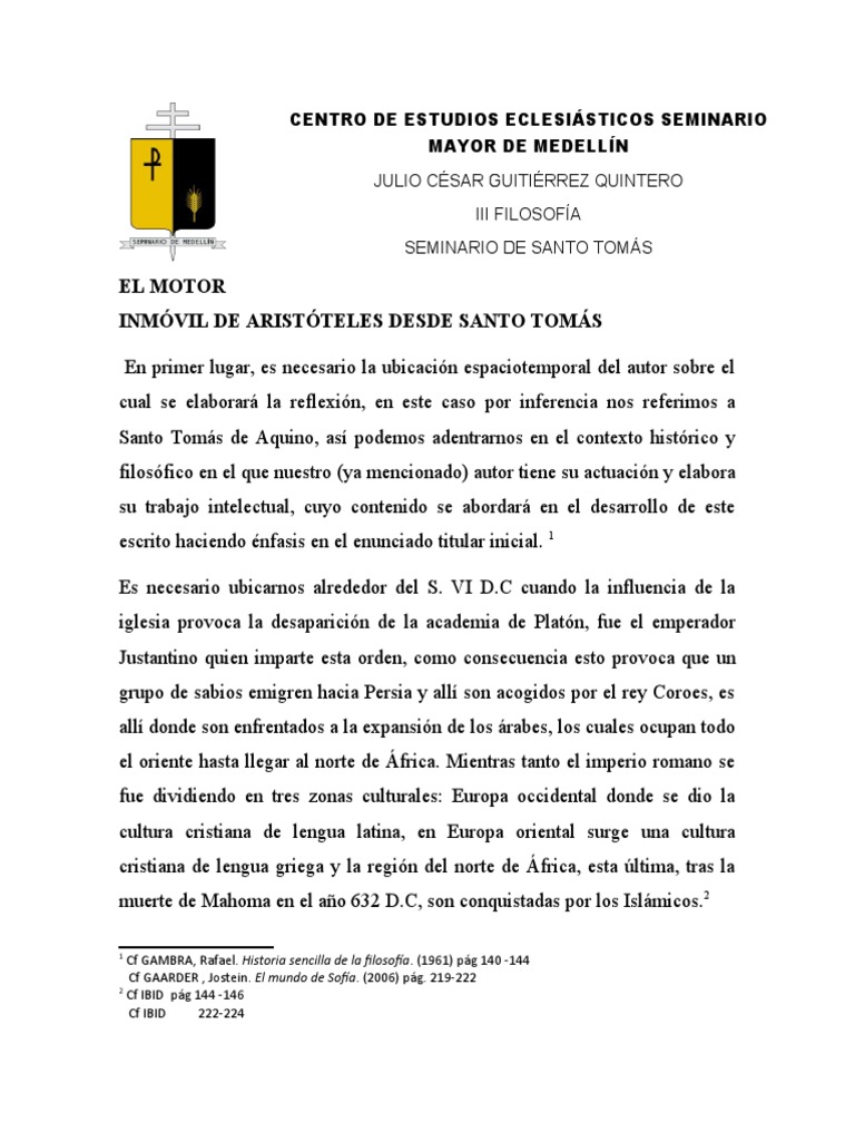 El Motor Inmóvil de Aristóteles Desde Santo Tomás | PDF | Tomás de ...