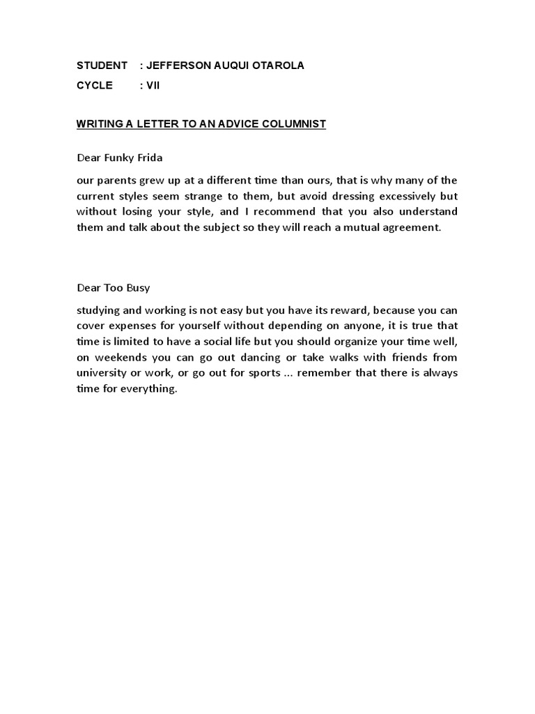 Writing A Letter To An Advice Columnist | PDF