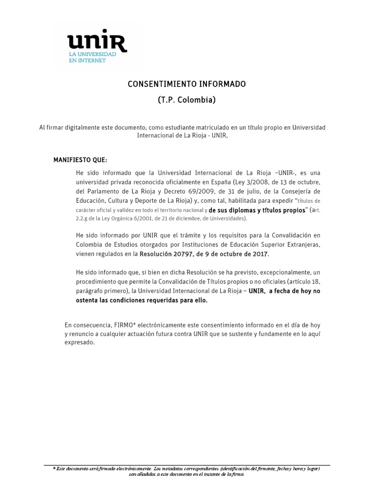 Consentimiento para Convalidación en Colombia | PDF | Ciencias sociales