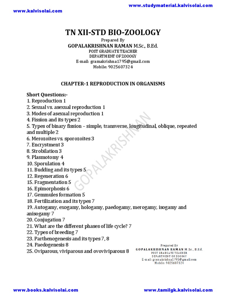 Class 12 Bio Zoology TM - TN HSC Bio - Zoology Chapter Wise Question ...