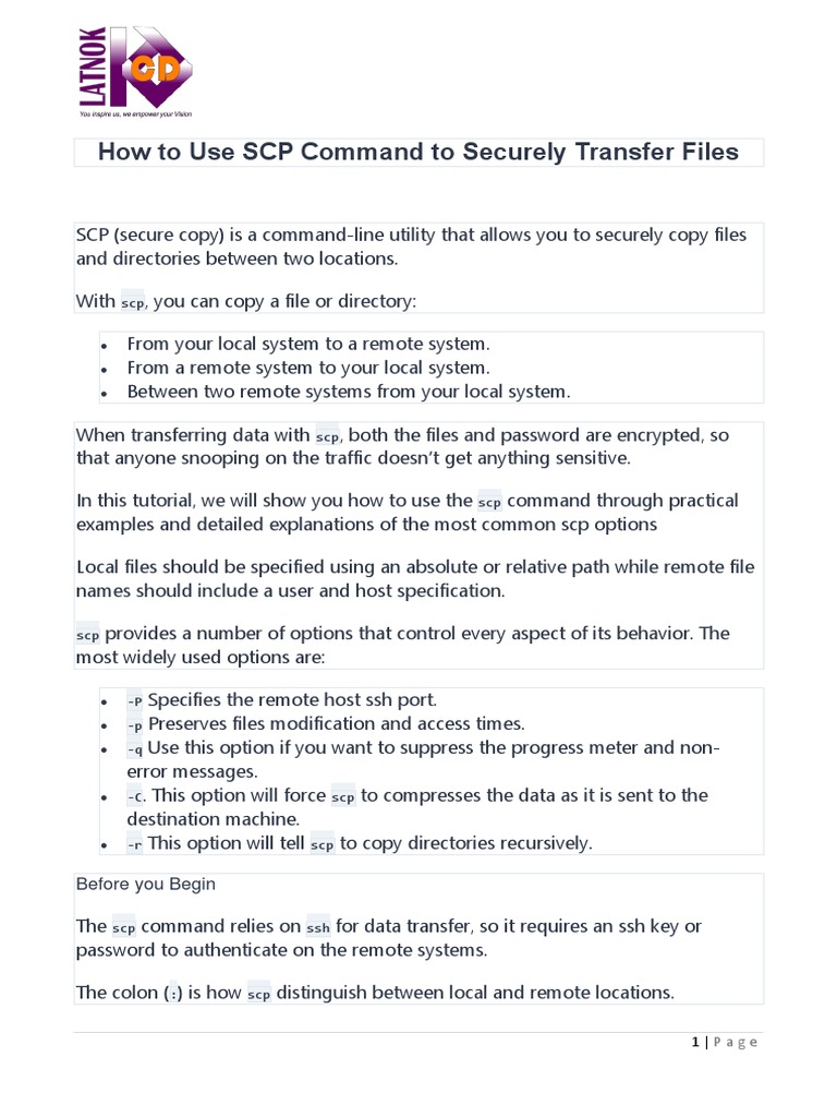 A Comprehensive Guide to Securely Transferring Files Between Systems Using the SCP Command | PDF ...