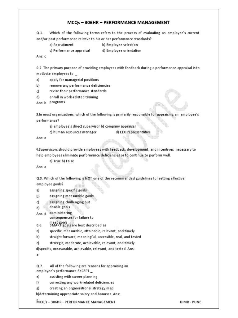 Mcqs - 306Hr - Performance Management | PDF | Performance Appraisal ...