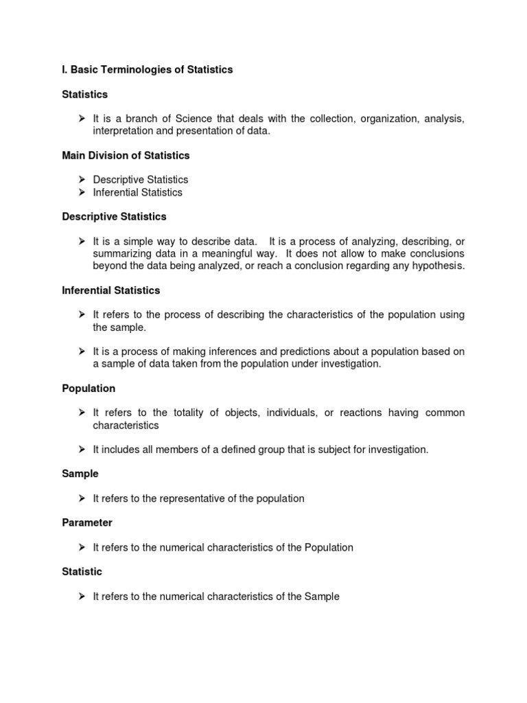 I. Basic Terminologies of Statistics | PDF | Dependent And Independent ...