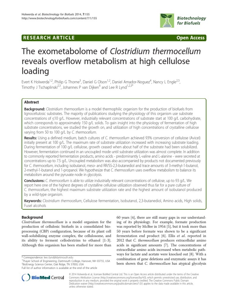The Exometabolome of Clostridium Thermocellum Reveals Overflow ...