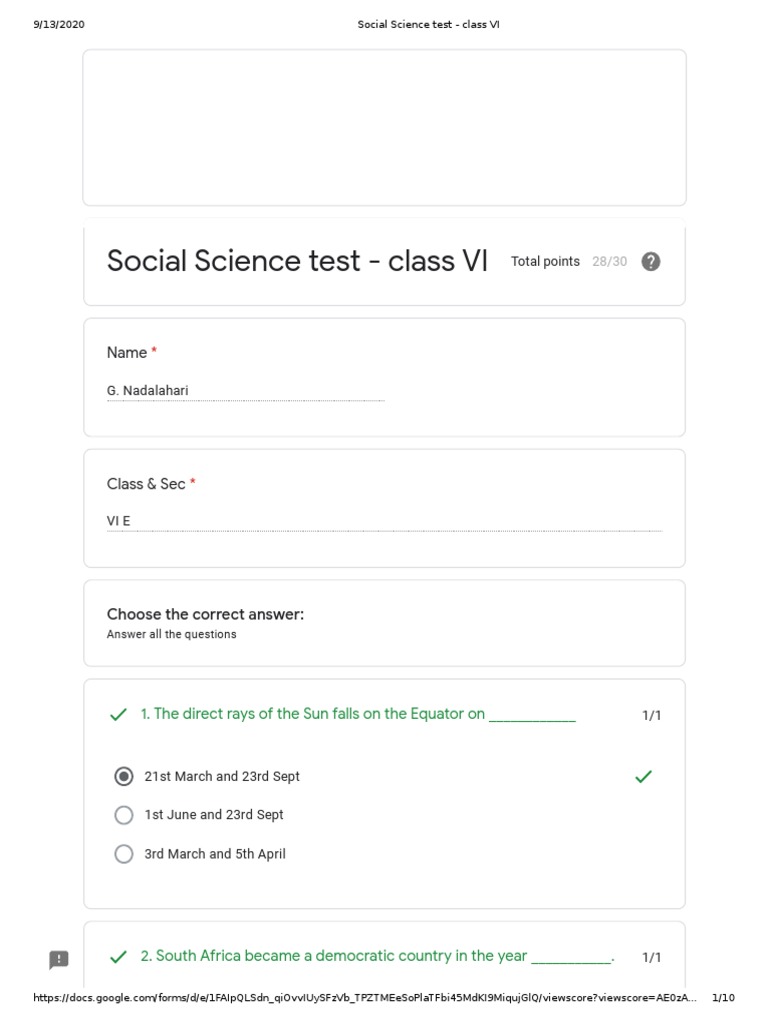 Social Science Test - Class VI | PDF | Earth | Astronomy