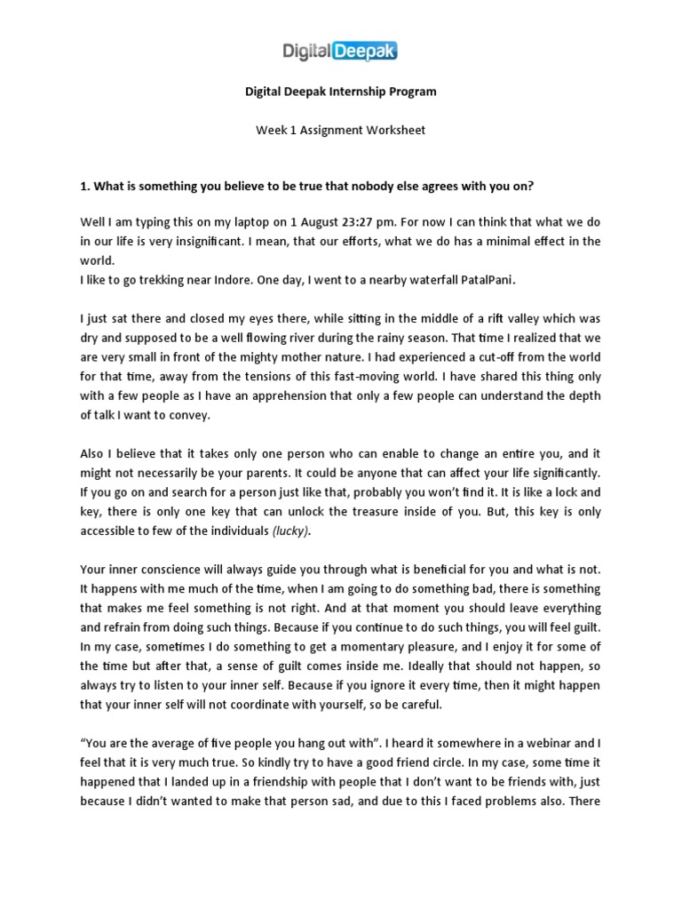 DD Internship Assignment Week 1 | PDF | Personality Type | Feeling