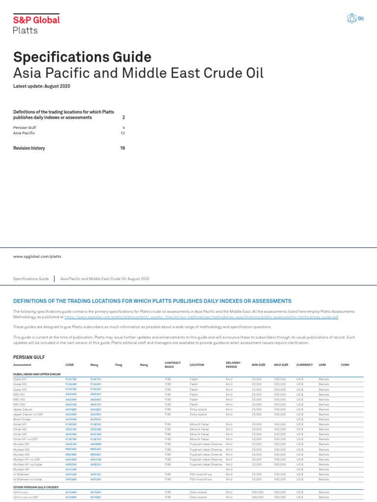 Specifications Guide: Asia Pacific and Middle East Crude Oil | PDF ...