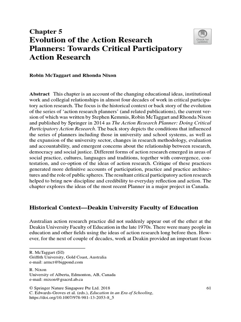 Evolution of The Action Research Planners: Towards Critical ...