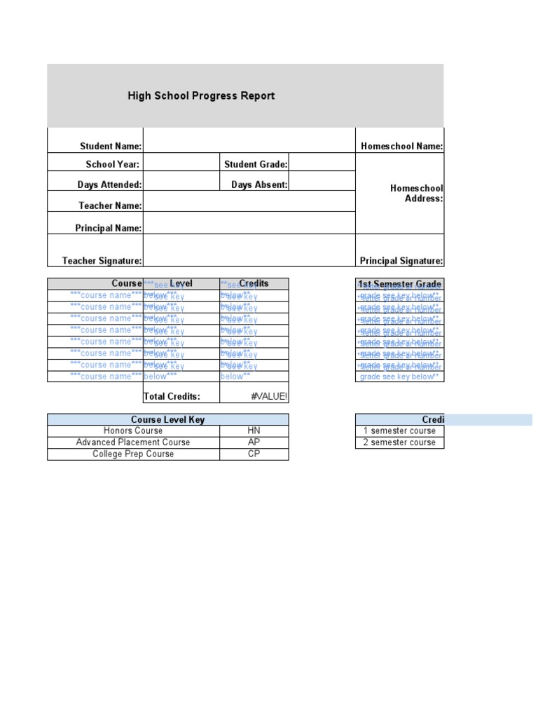 High School Progress Report Template | PDF | Advanced Placement | Students