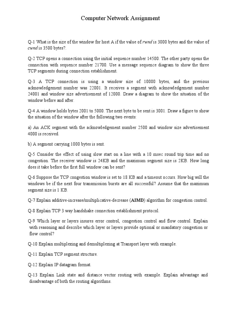 Computer Network Assignment | PDF | Transmission Control Protocol ...