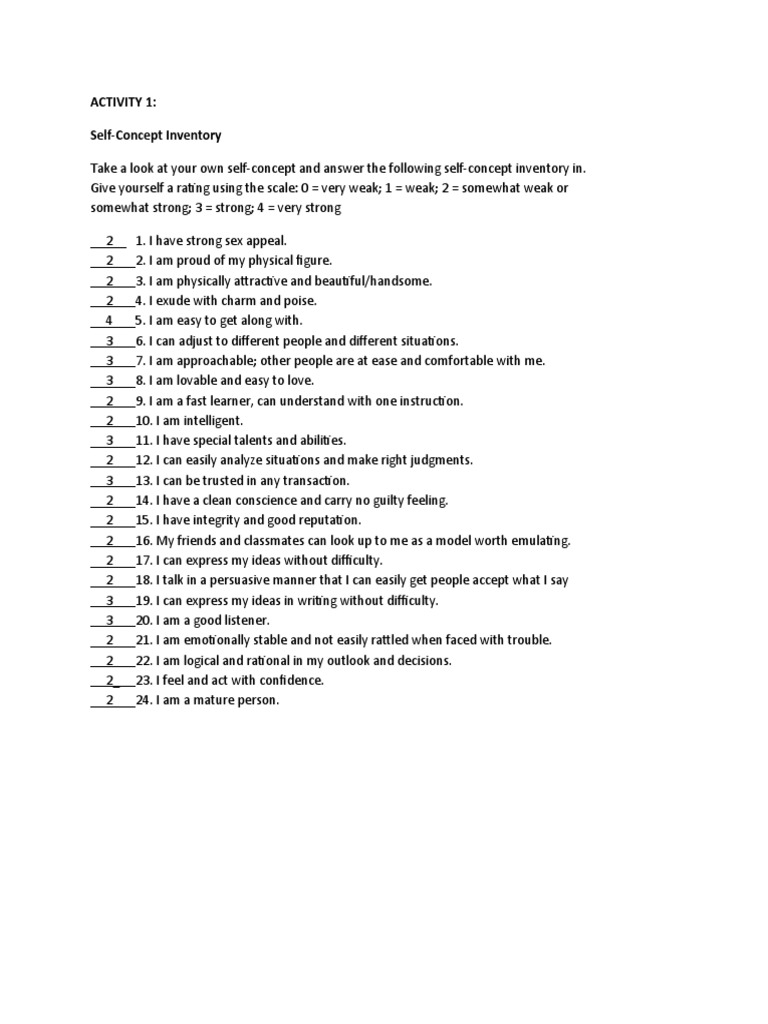 Activity 1: Self-Concept Inventory | PDF | Identity (Social Science ...