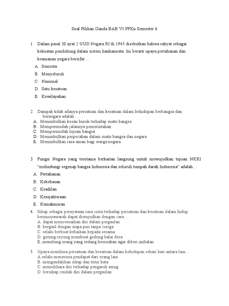 Soal Pilihan Ganda Quis PKN | PDF