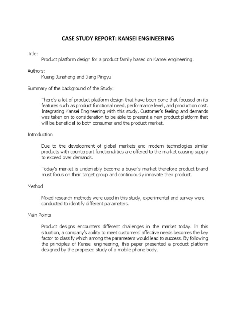 Case Study Report: Kansei Engineering | PDF | Perception | Market (Economics)