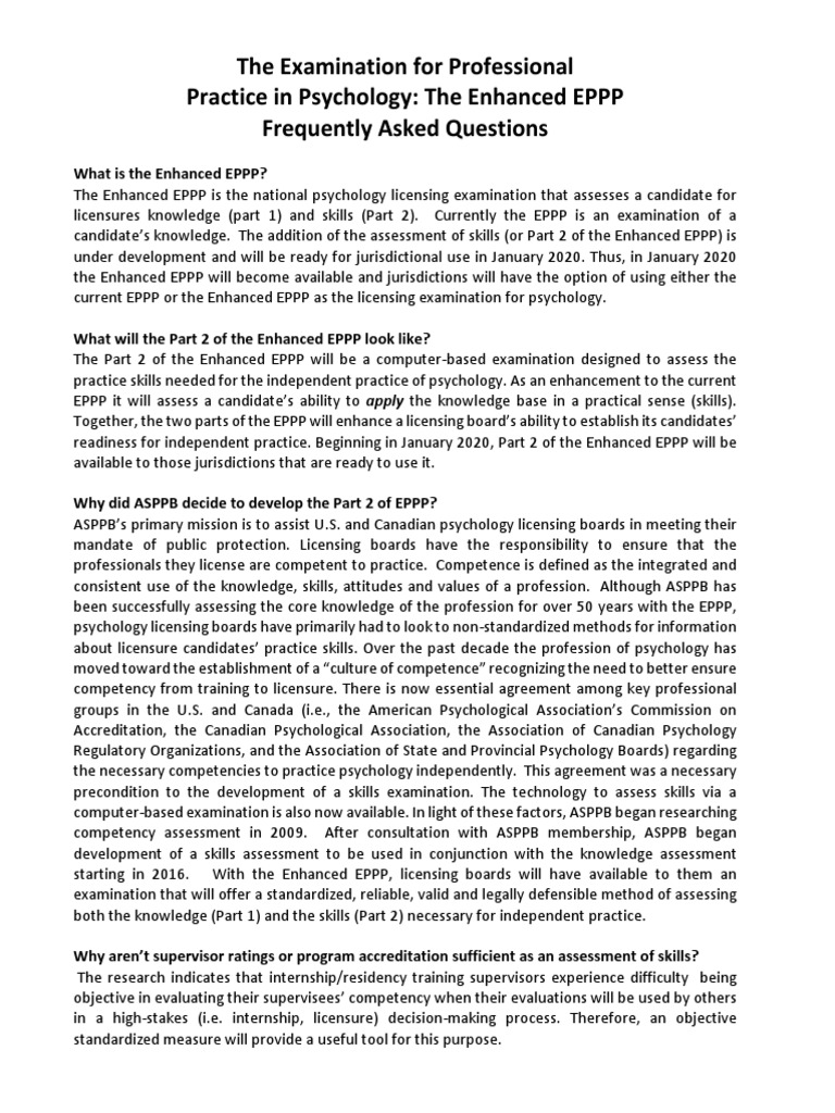 The Examination For Professional Practice in Psychology: The Enhanced ...
