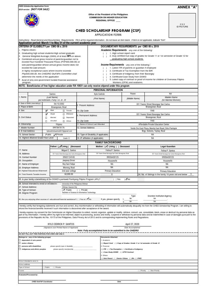 CHED Scholarship Form 2020 PDF | PDF | Government | Government Information
