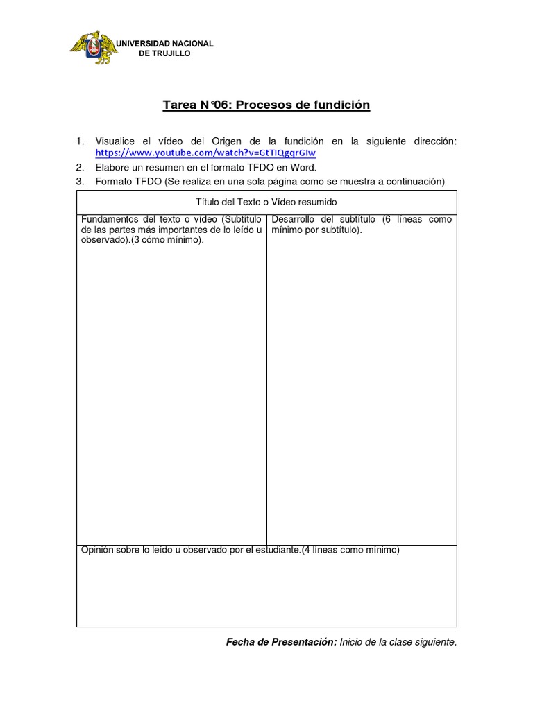 TAREA N°06 Procesos de Fundición PDF | PDF