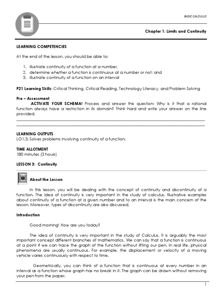 Part III BSCCAL2 Module 1 Limits and Continuity 2 | PDF | Function (Mathematics) | Continuous ...