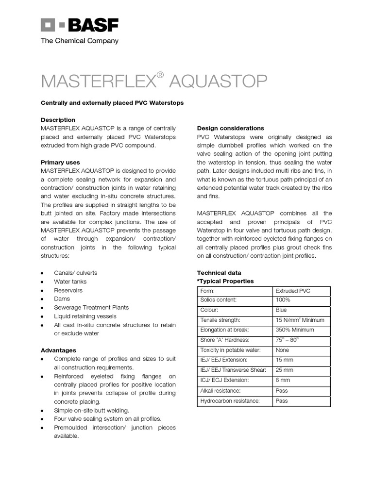 MasterSeal 940 MasterFlex Aquastop - Eng | PDF | Concrete | Welding