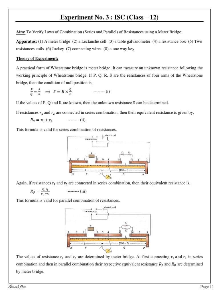 Meter Bridge Experiment: Series & Parallel | PDF | Electrical ...