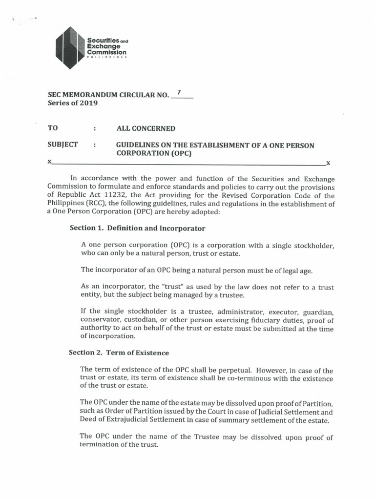 SEC MC 7 Series of 2019 PDF | PDF