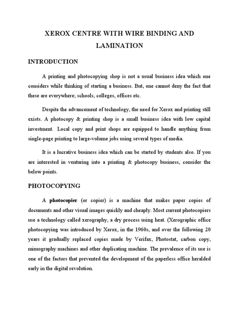 Xerox Centre With Wire Binding and Lamination | PDF | Photocopier | Media Technology