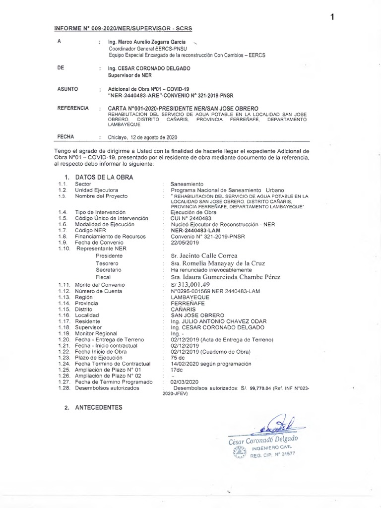 INFORME 9 Adicional de Obra N°01 | PDF | Presupuesto | Estado de emergencia