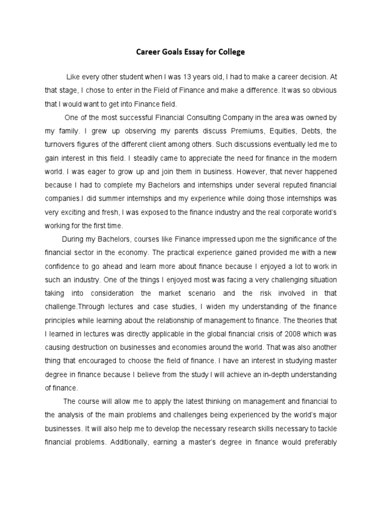Career Goals Essay For College | PDF | Academic Degree | Market (Economics)