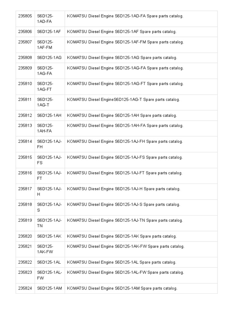 KOMATSU 125 Series Engine Manuals & Parts Catalogs4 | PDF | Internal ...