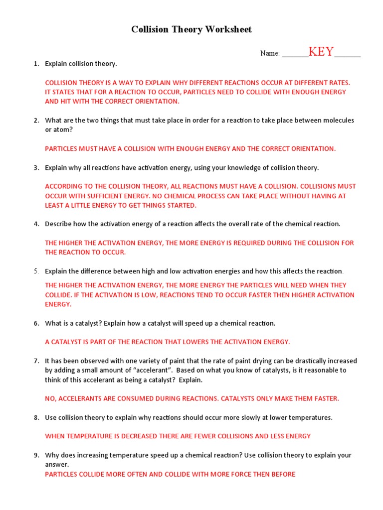 Collision Theory Worksheet | PDF | Reaction Rate | Chemical Reactions