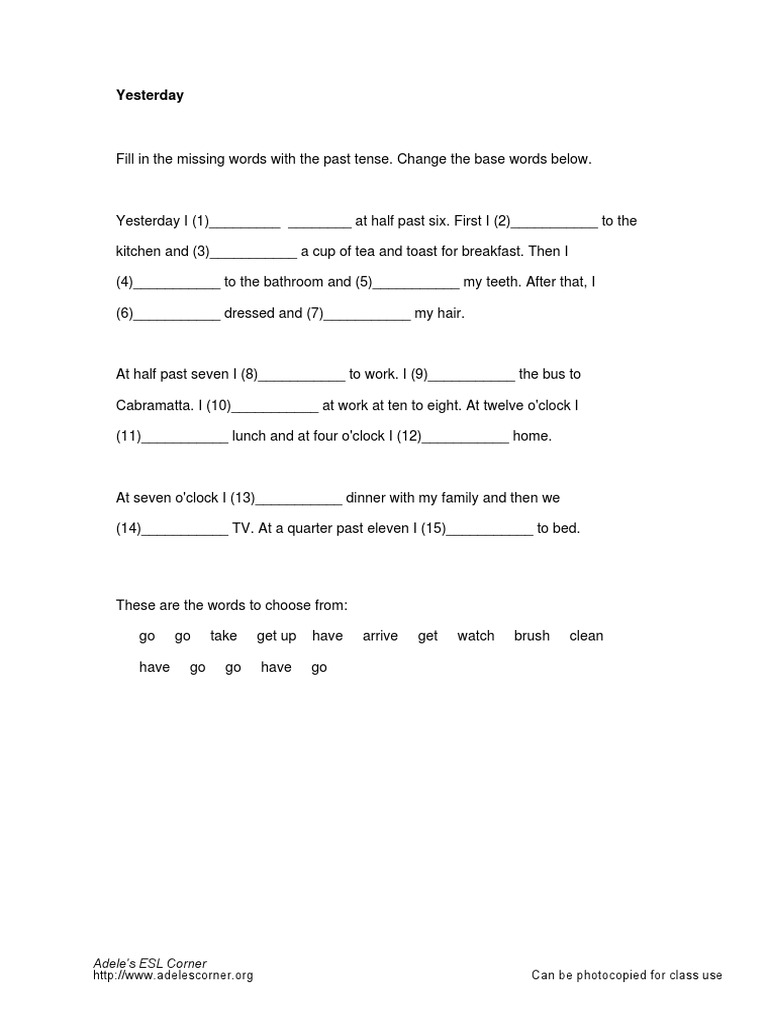 Yesterday: Adele's ESL Corner | PDF