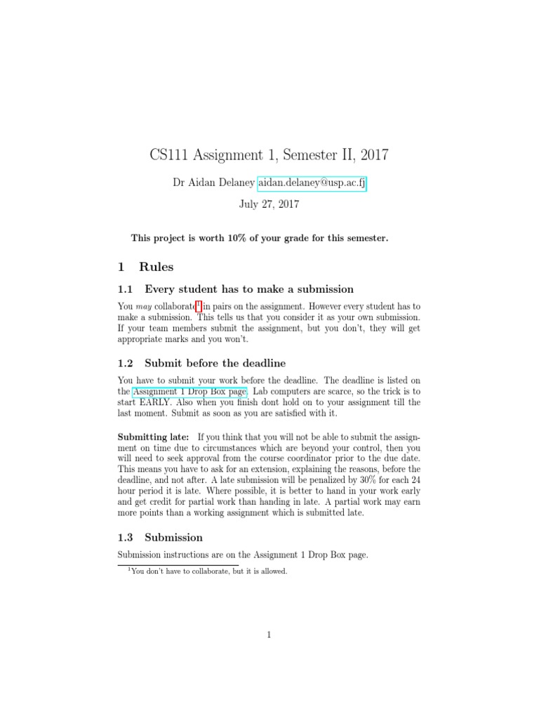 CS111 Assignment 1, Semester II, 2017: 1 Rules | Download Free PDF ...