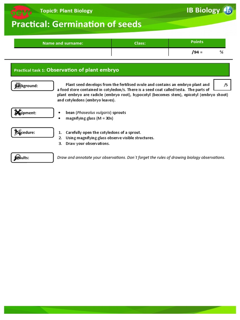 Practical: Germination of Seeds: IB Biology | PDF | Seed | Germination Practical: Germination of Seeds: IB Biology | PDF | Seed | Germination
