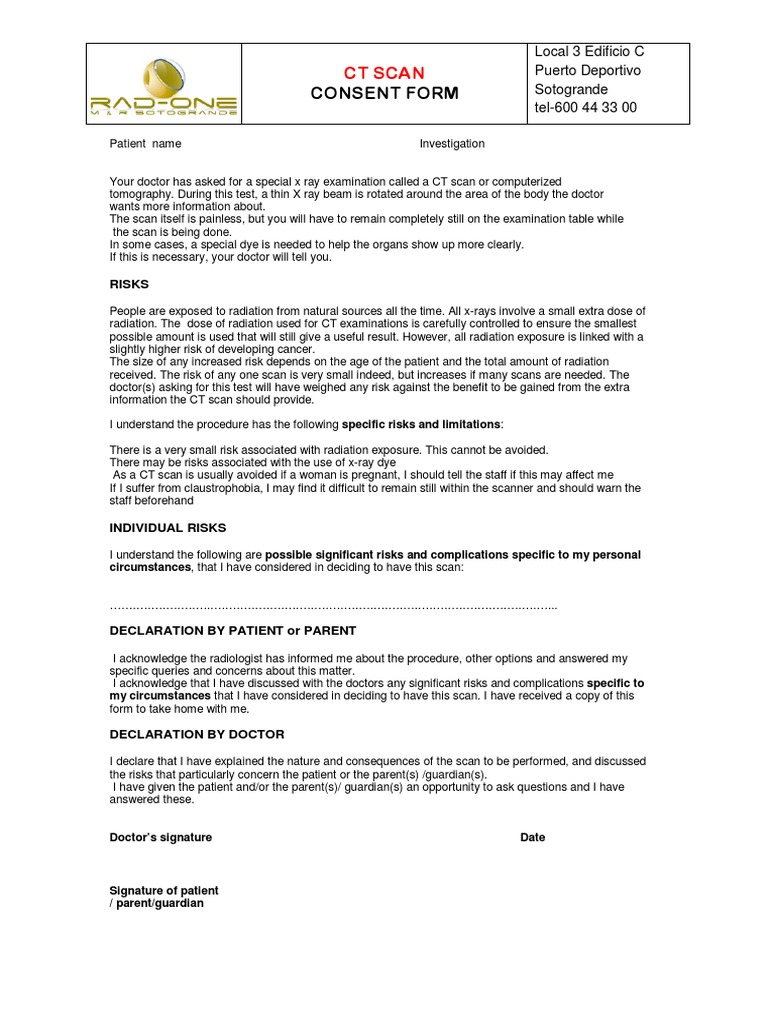 CT Consent Form | PDF | Ct Scan | X Ray