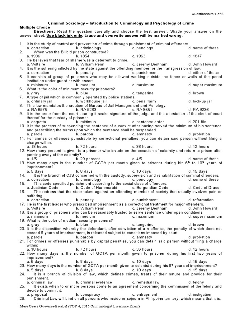 CRS 1 - Review Exam | PDF | Prison | Criminology