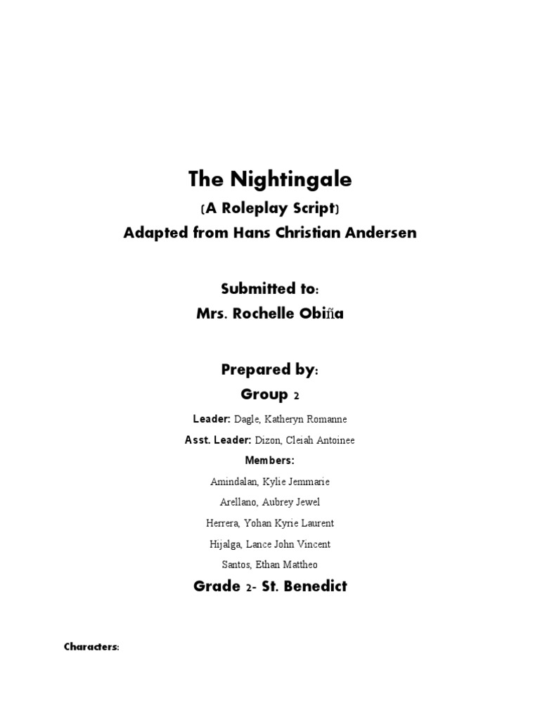 The Nightingale: (A Roleplay Script) Adapted From Hans Christian ...