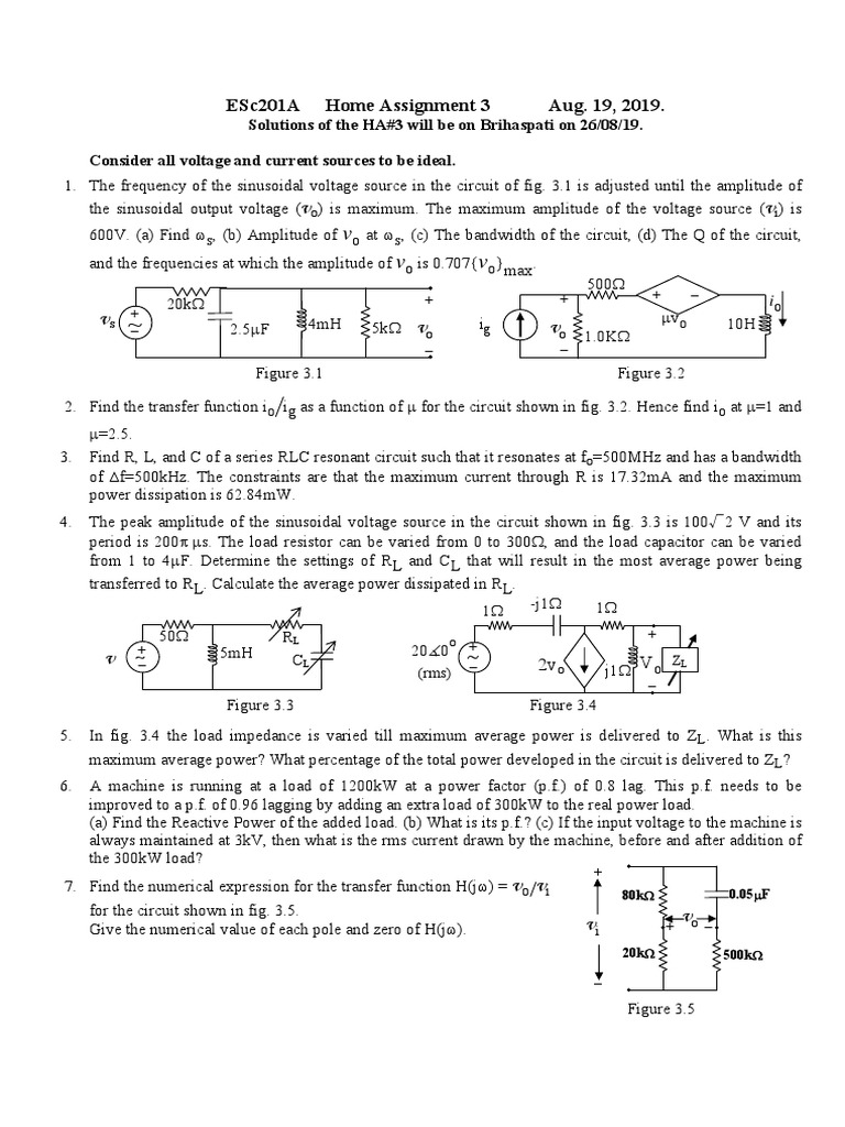 V V V V V V V V: Esc201A Home Assignment 3 Aug. 19, 2019 | PDF | Electrical Network | Ac Power