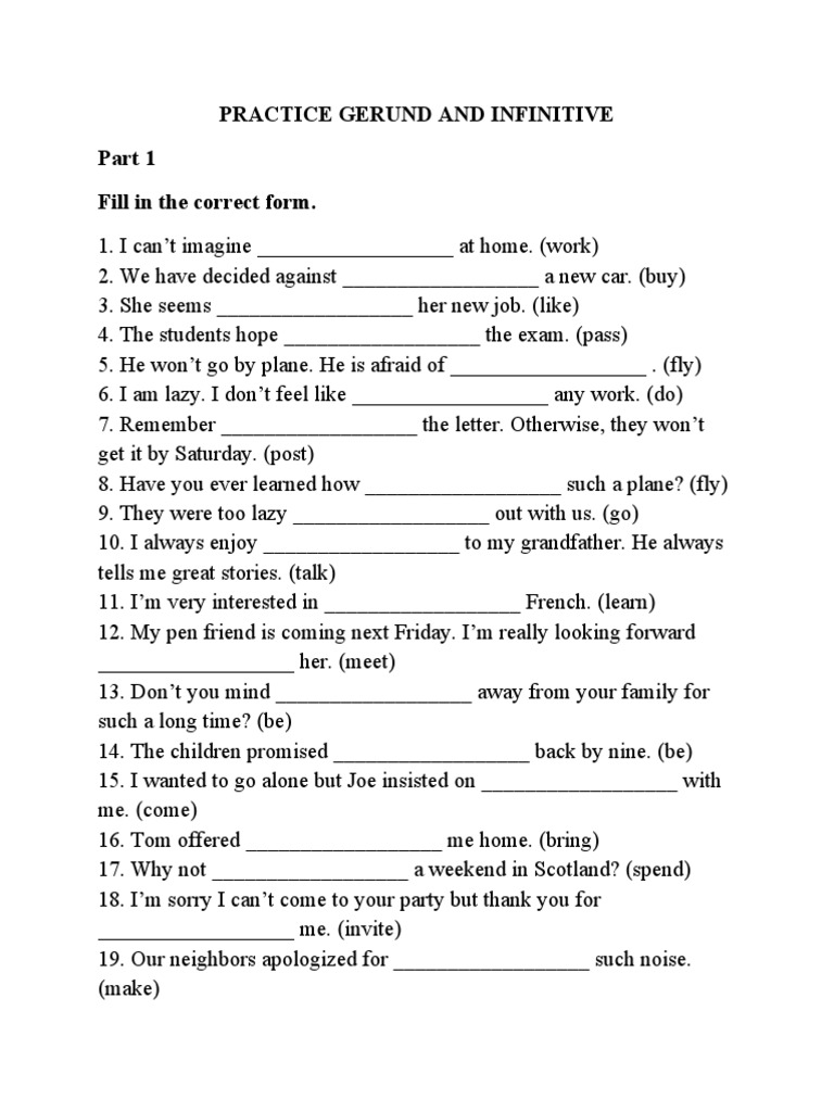 Practice Gerund and Infinitive | PDF