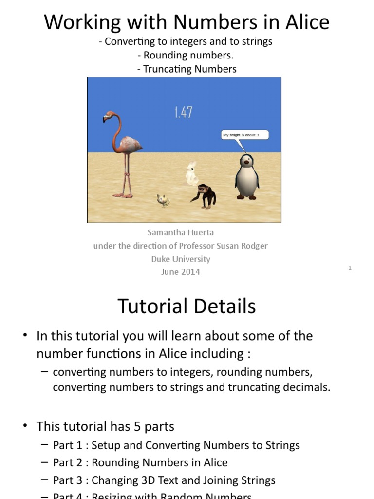 Working With Numbers in Alice: - Converting To Integers and To Strings - Rounding Numbers ...