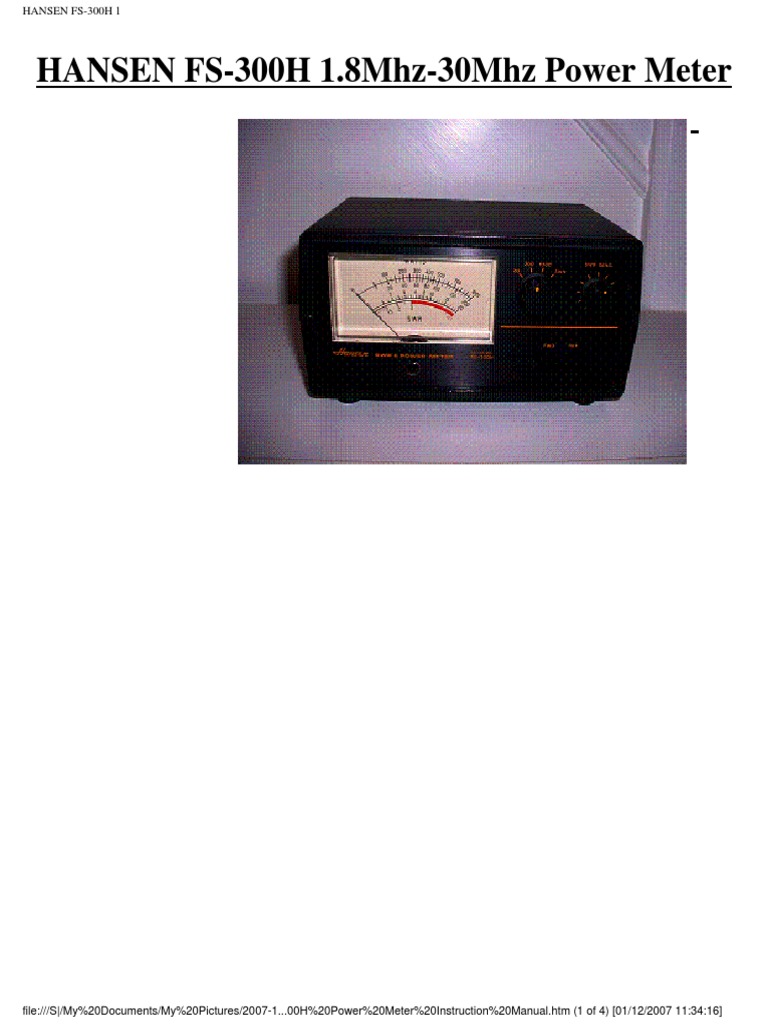Hansen FS-300H RF Power Meter Instruction Manual and Photo | PDF