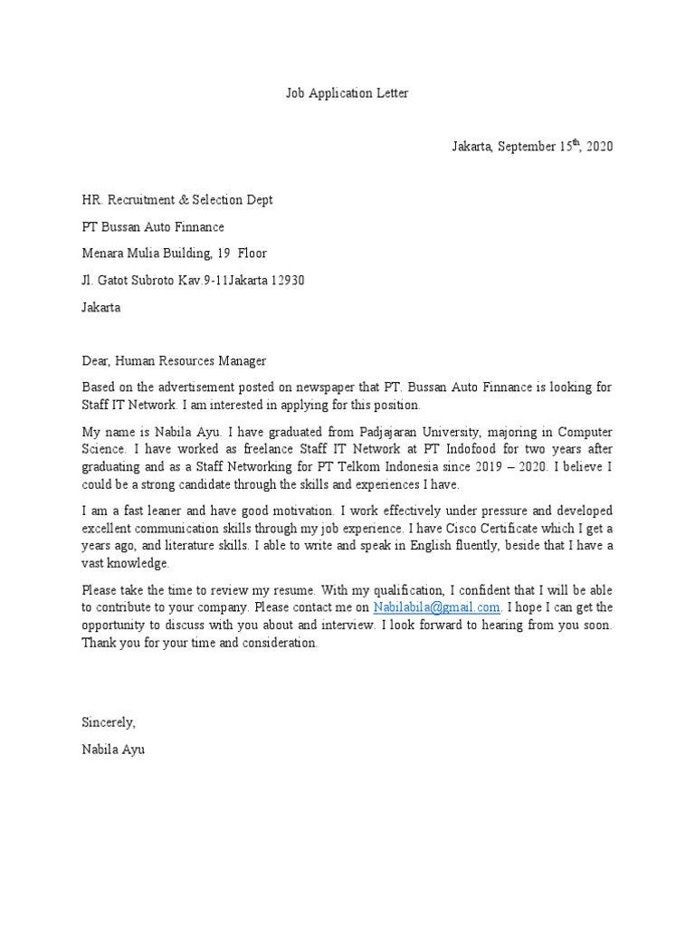 Job Application Letter | PDF