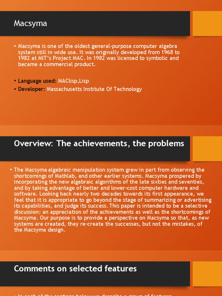 Macsyma: - Language Used: - Developer | PDF | Algorithms | Integral